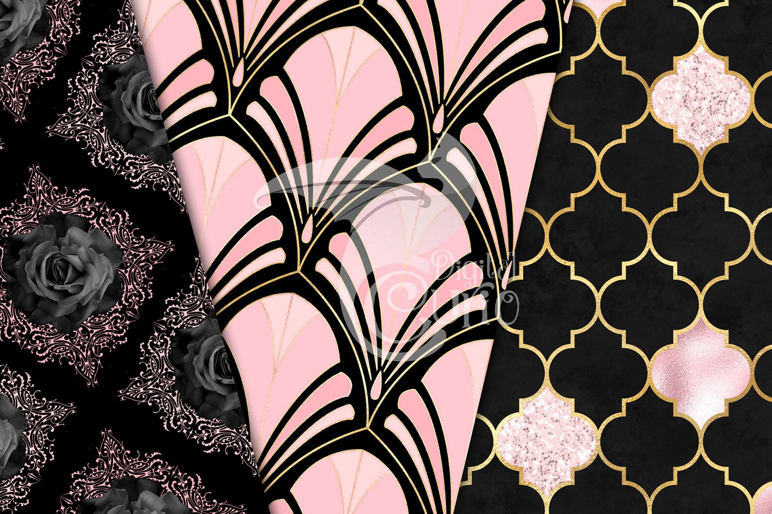 Blush Roses Digital Paper Seamless Blush Pink and Black Art - Etsy