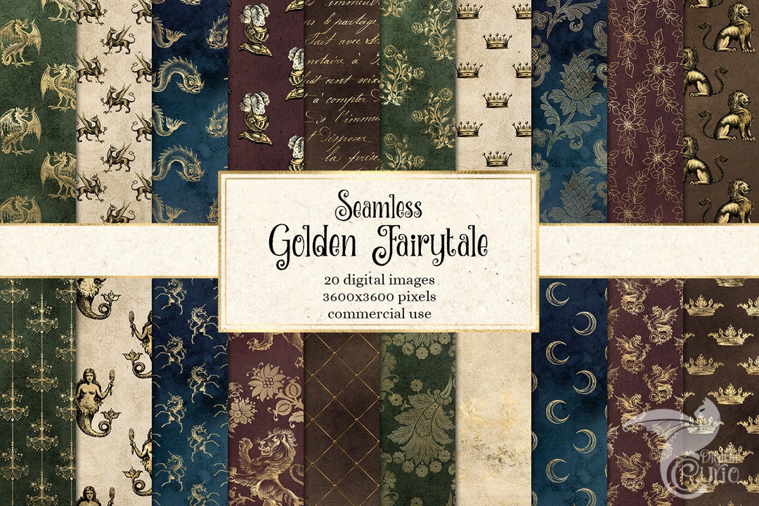 Golden Fairytale Digital Paper, Seamless Medieval Digital Paper With ...