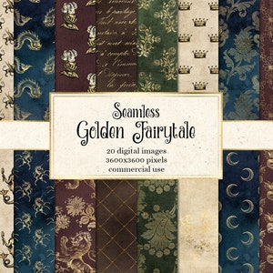 Golden Fairytale Digital Paper, Seamless Medieval Digital Paper With ...