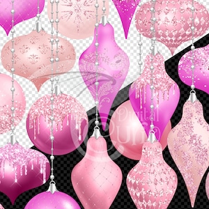 Pink Glitter Christmas Ornaments Clipart, Digital Glitter Christmas ...