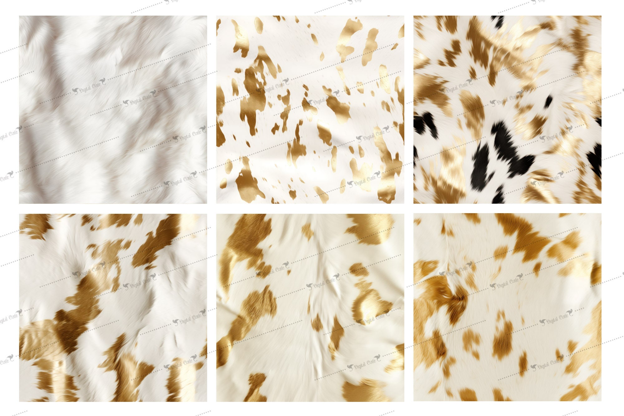 White and Gold Cowhide Digital Paper, Seamless Leather Textures ...