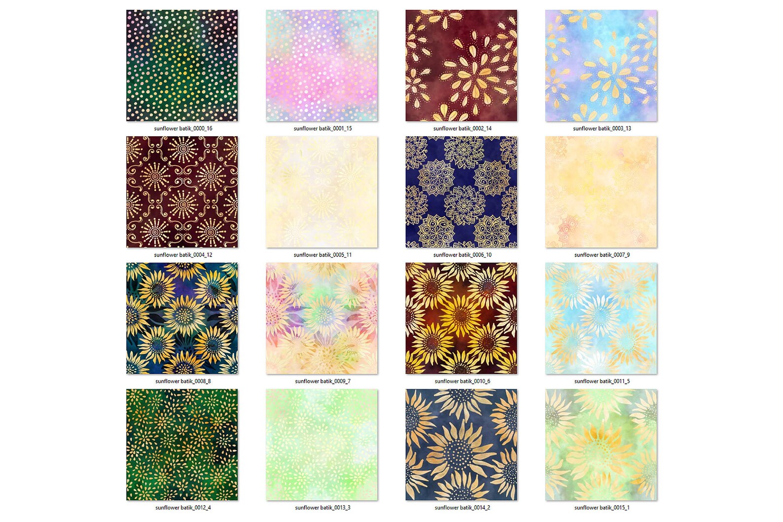 Sunflower Batik Digital Paper Hand Drawn Seamless Patterns | Etsy