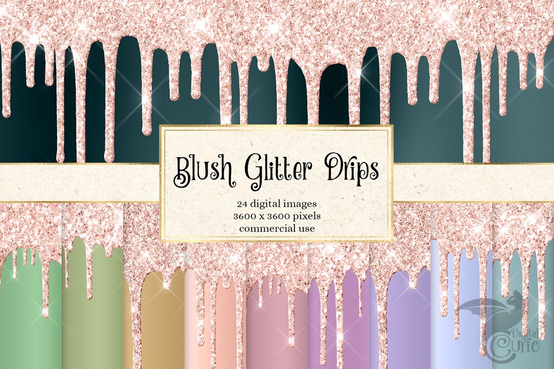 Blush Glitter Drips Digital Paper and Overlays in PNG Format, Printable ...