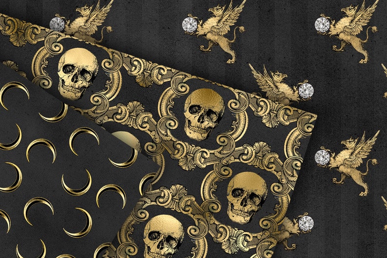 Heraldic Black and Gold Digital Paper Seamless Patterns - Etsy