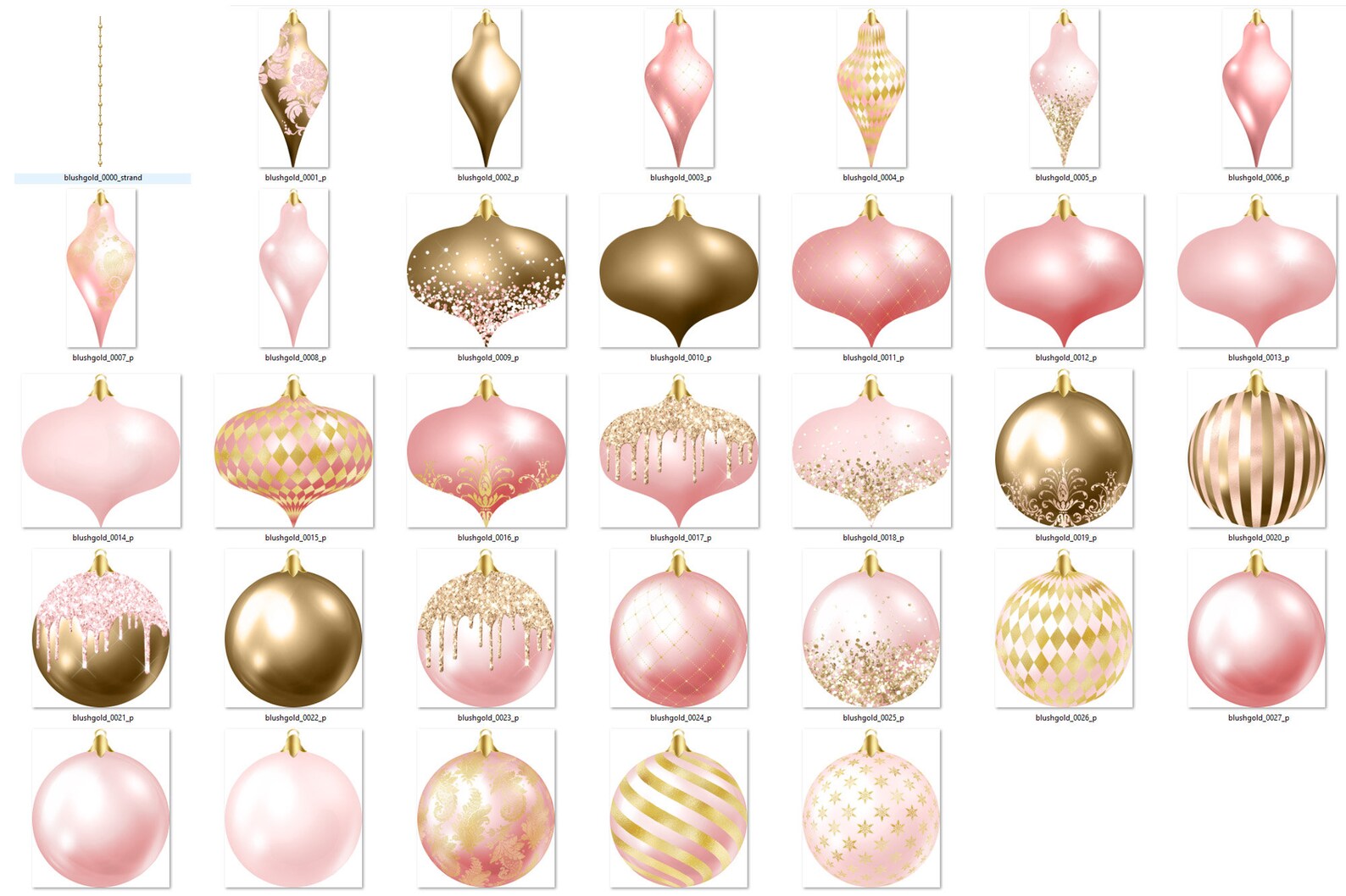 Blush and Gold Christmas Ornaments Clipart Pink Digital - Etsy
