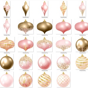 Blush and Gold Christmas Ornaments Clipart, Pink Digital Glitter ...