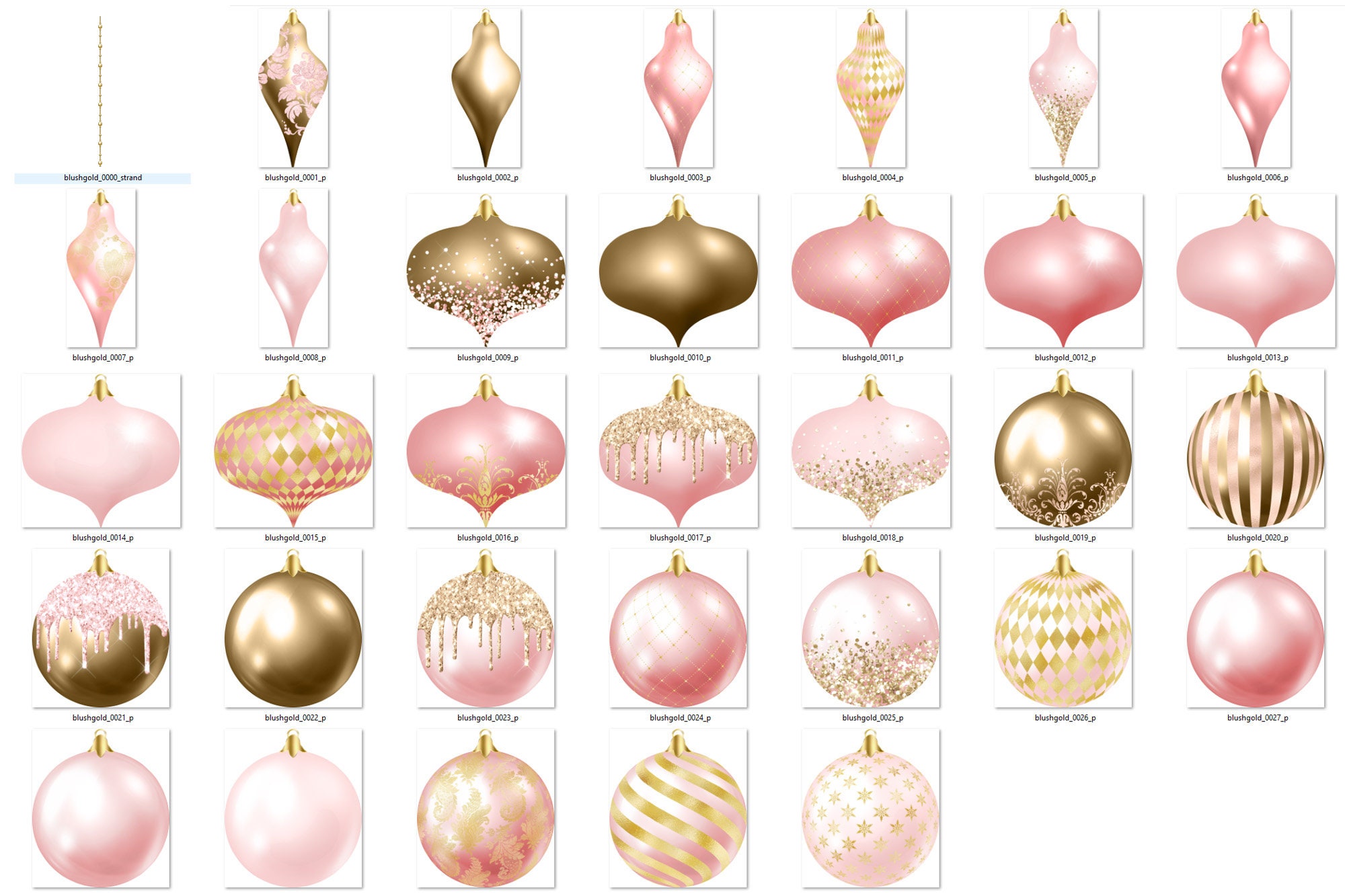Blush and Gold Christmas Ornaments Clipart Pink Digital - Etsy