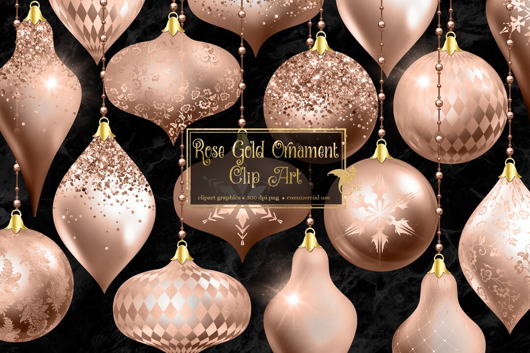 Rose Gold Christmas Ornaments Clipart, Digital Glitter Christmas Ball ...