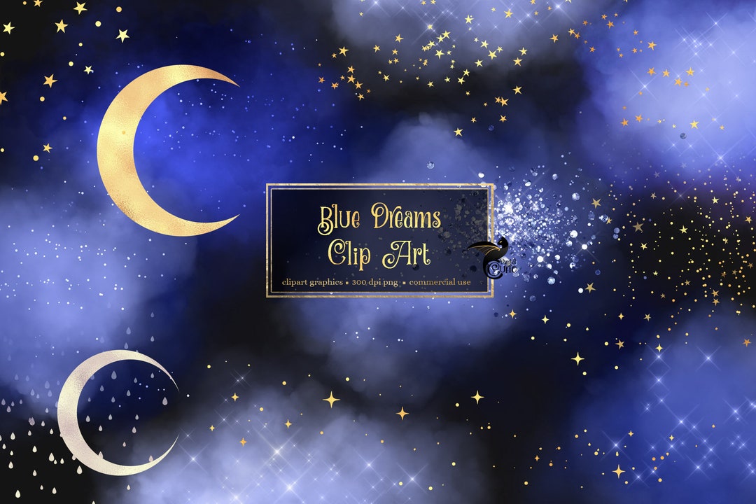 Blue Dreams Clipart Overlays in PNG Format With Glittering Clouds and ...