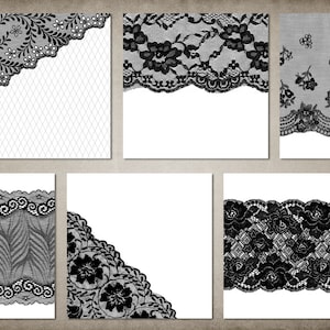 Black and White Lace Digital Paper, Black and White Scrapbook Paper ...