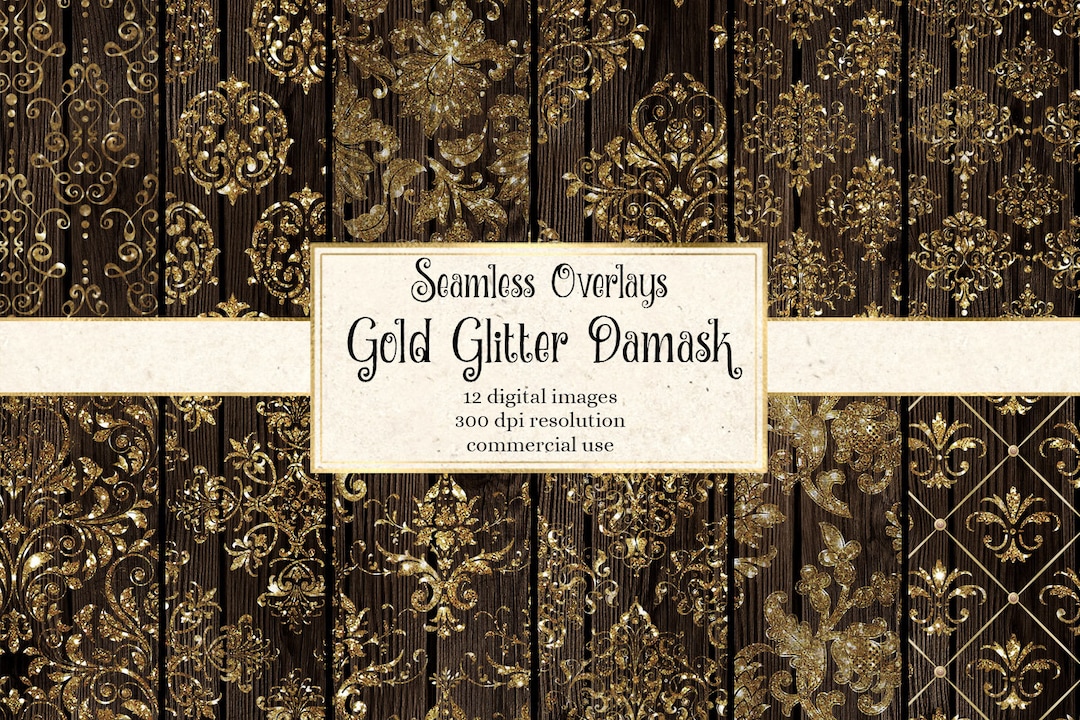 Gold Glitter Damask Overlays, Seamless PNG Patterns (digital Download ...