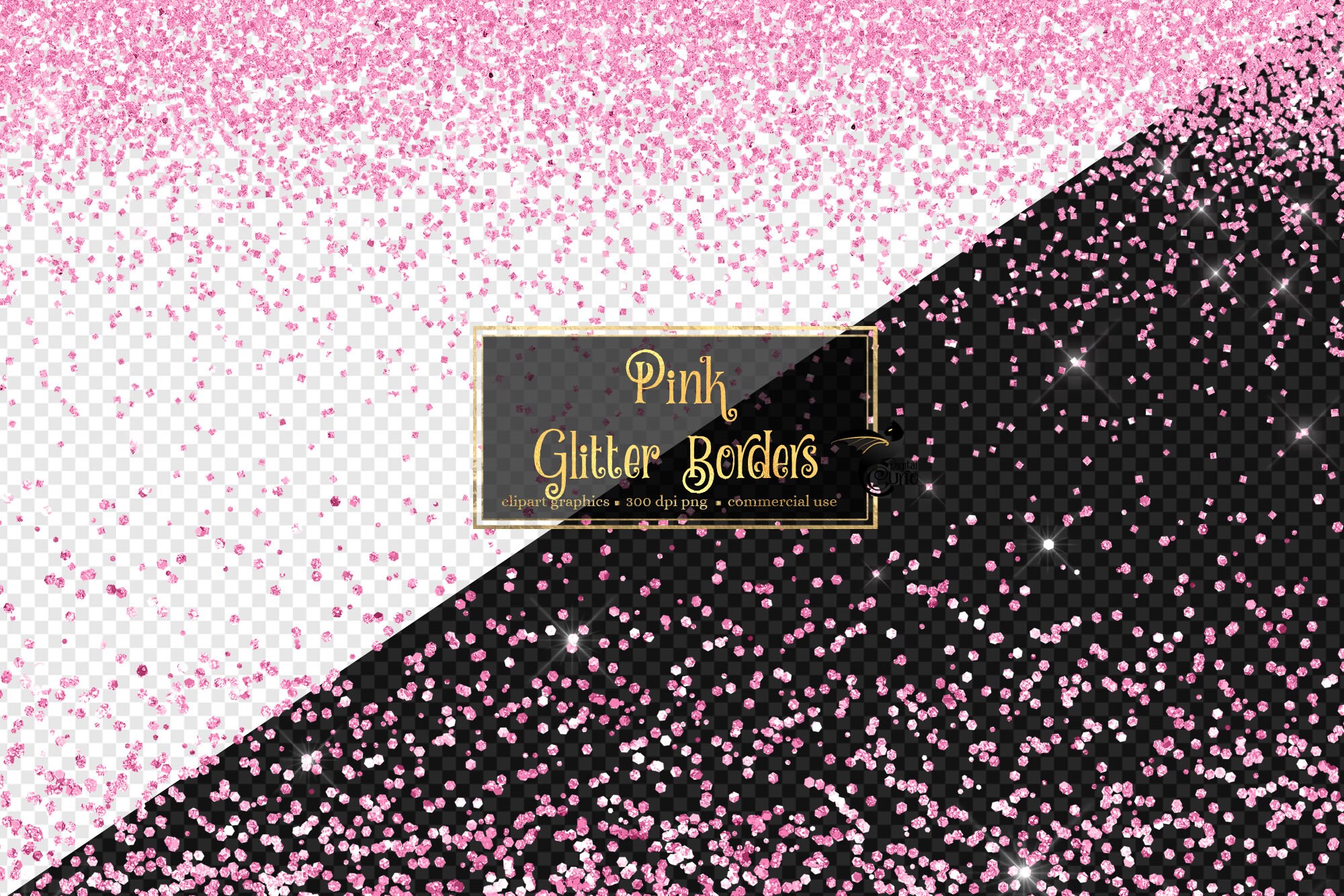 Pink Glitter Confetti Borders Clipart (PNG, Digital Download) - Etsy