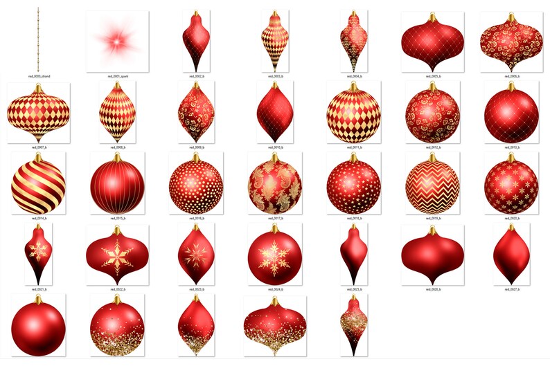 Red and Gold Christmas Ornament Clipart, Glitter Baubles (digital ...