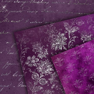 Distressed Purple and Silver Digital Paper, Grunge Backgrounds With ...