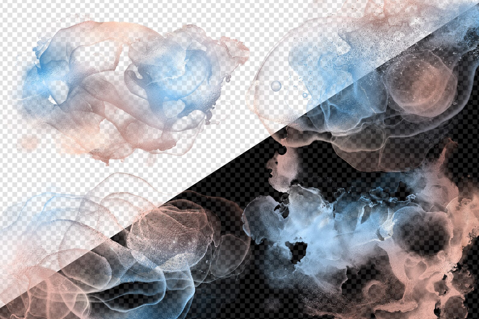 Rose Gold and Blue Ink Overlays Liquid Paint Splatter With - Etsy