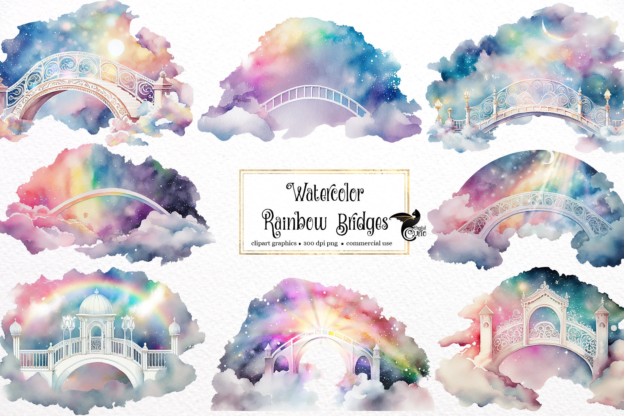 Watercolor Rainbow Bridges Clipart Pet Memorial Cloudy - Etsy UK