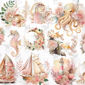 Watercolor Boho Nautical Clipart - Ocean Beach Wedding PNG Format ...