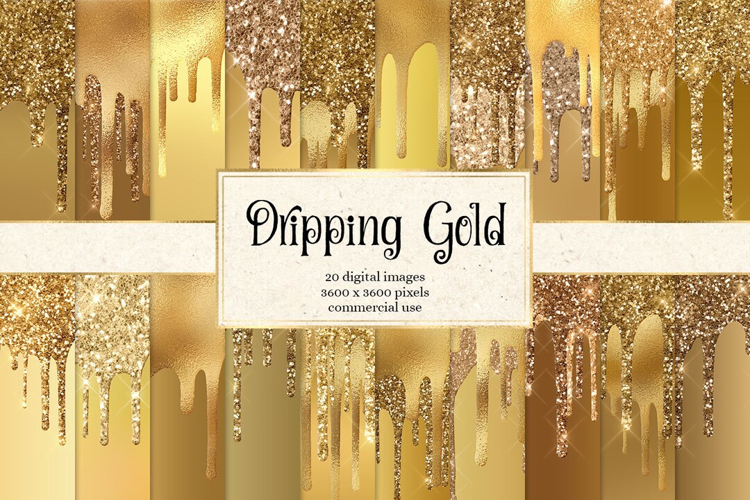 Dripping Gold Digital Paper, Glitter Foil Backgrounds (digital Download ...