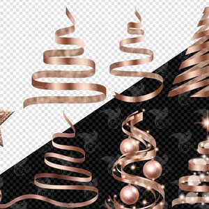 Rose Gold Ribbon Christmas Tree Clip Art - Digital Holiday Glitter Png ...