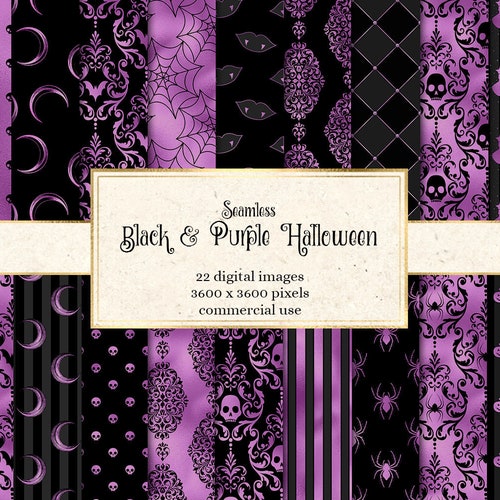 Black and Silver Halloween Digital Paper Seamless Witch and - Etsy