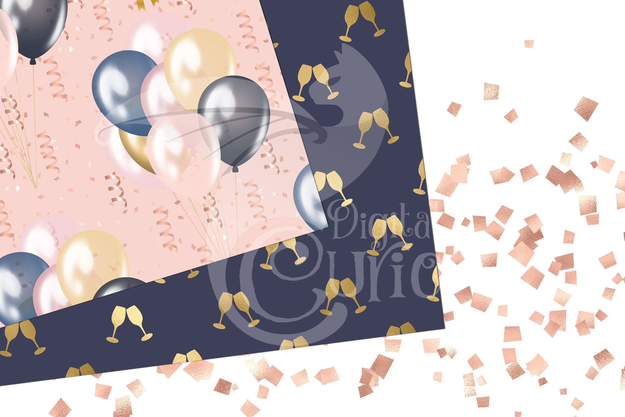 Blush and Navy Celebration Digital Paper Seamless Pattern | Etsy