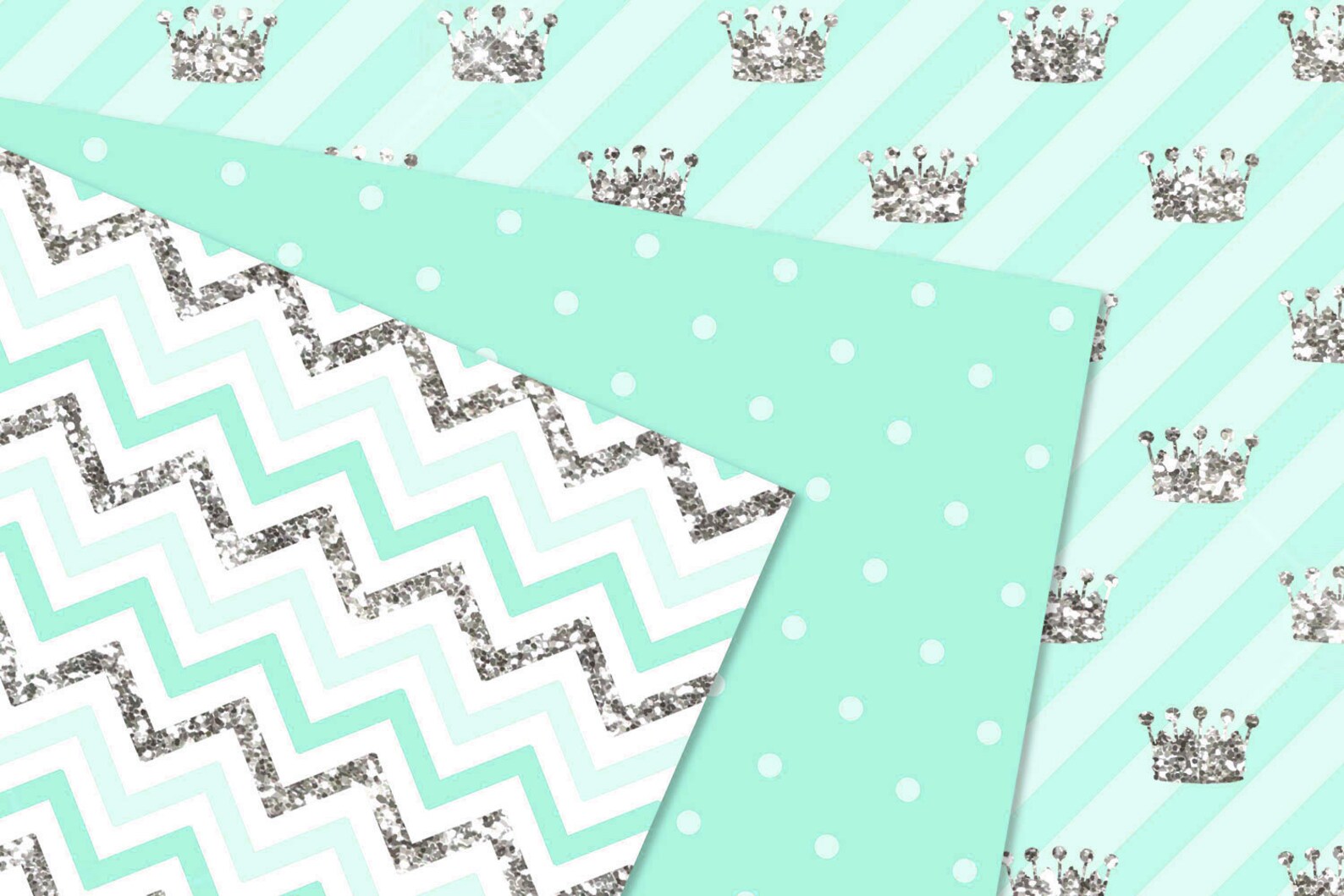 Aqua and Silver Glitter Digital Paper Seamless Pastel Mint - Etsy
