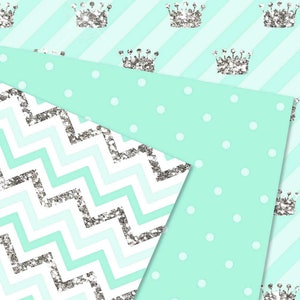Aqua and Silver Glitter Digital Paper, Seamless Pastel Mint Green Baby ...