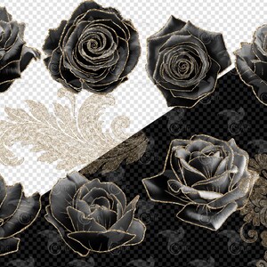 Black and Gold Glam Rose Clip Art Digital Instant Download | Etsy