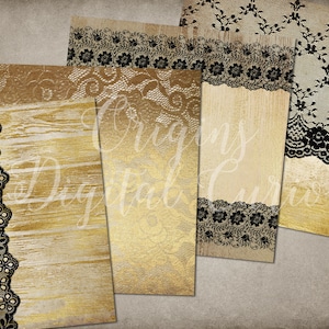 Black and Gold Lace Digital Paper, Rustic Digital Paper, Black Lace ...