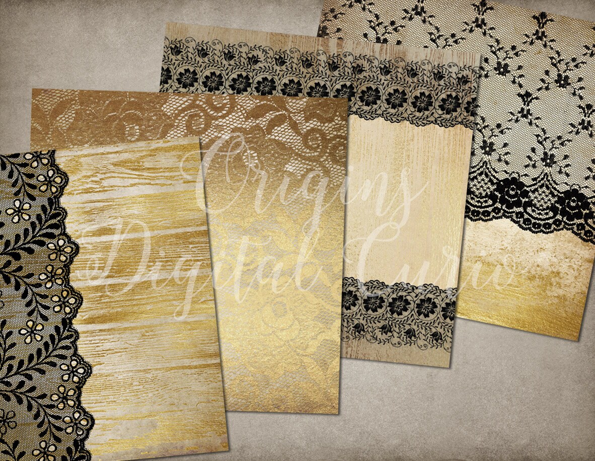 Black and Gold Lace Digital Paper Rustic Digital Paper Black - Etsy