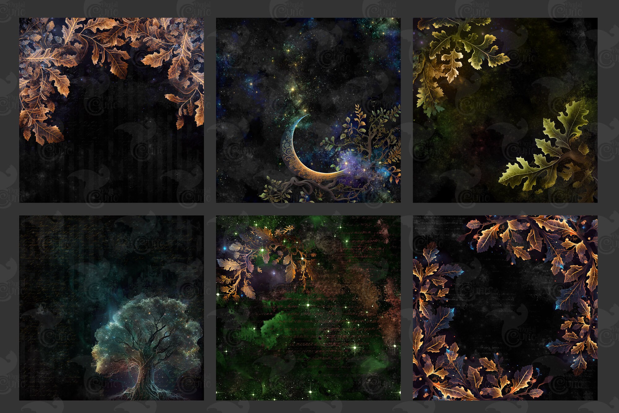 Dark Galaxy Oaken Tree Digital Paper – Magic Scrapbook Backgrounds ...