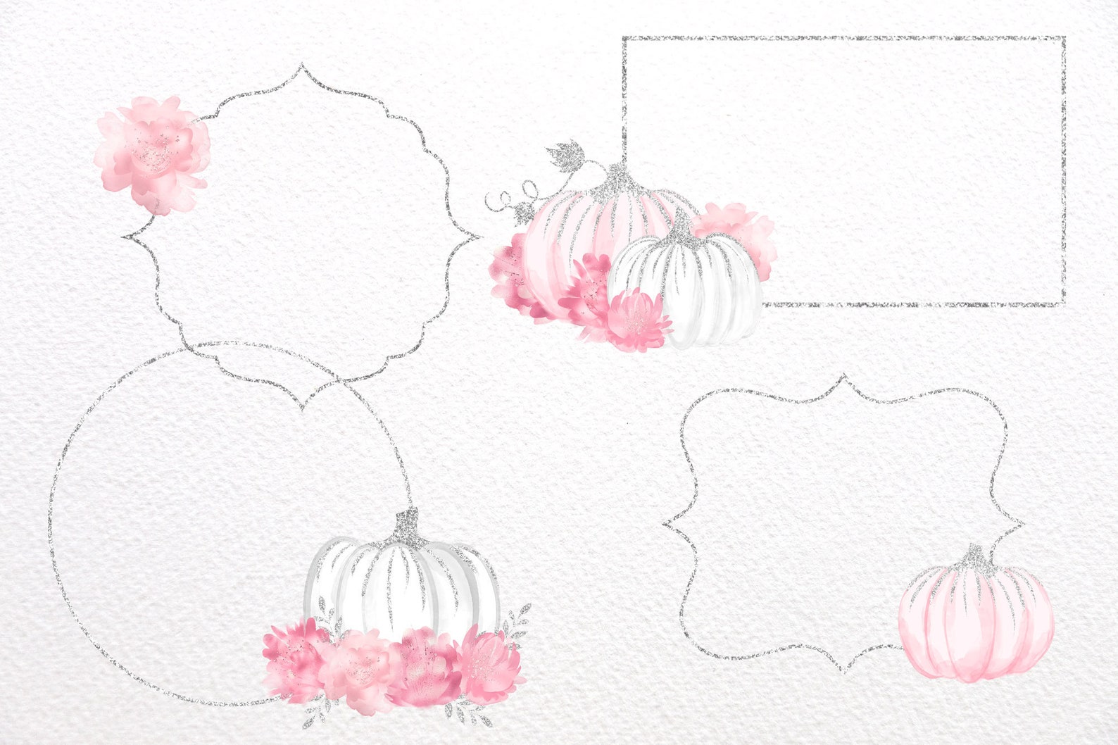 Pink and Silver Watercolor Pumpkins Clip Art Sparkling | Etsy