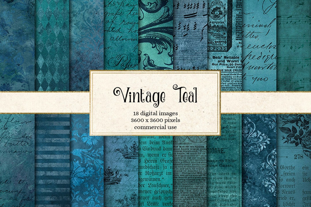 Vintage Teal Digital Paper, Antique Scrapbook Paper, Turquoise Aqua ...