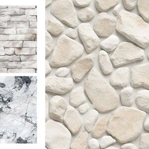 White Stone Textures Digital Paper, Seamless Rustic Brick Wall Digital ...