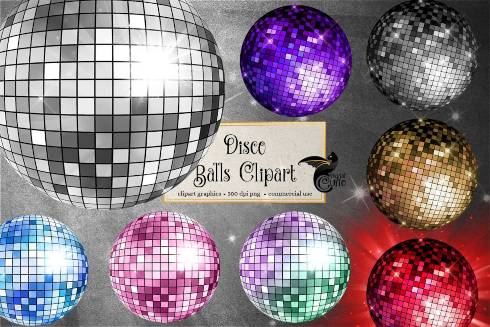 Disco Ball Clipart, Party Light Bursts, PNG Graphics (digital Download ...