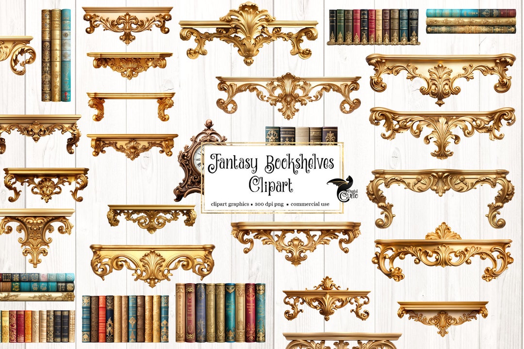 Fantasy Bookshelves Clipart - Wizard Book Stacks and Shelves PNG Format ...