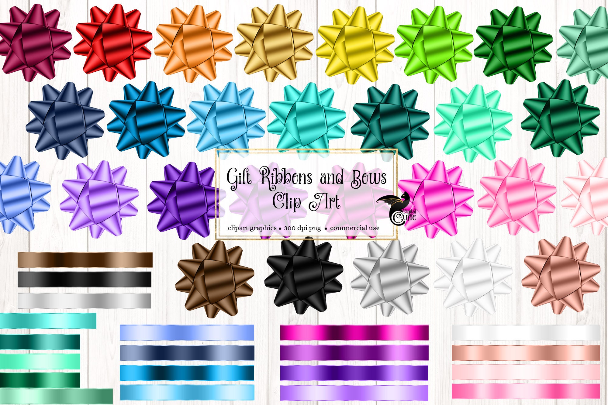 Gift Ribbons and Bows Clipart Cute Christmas or Birthday - Etsy