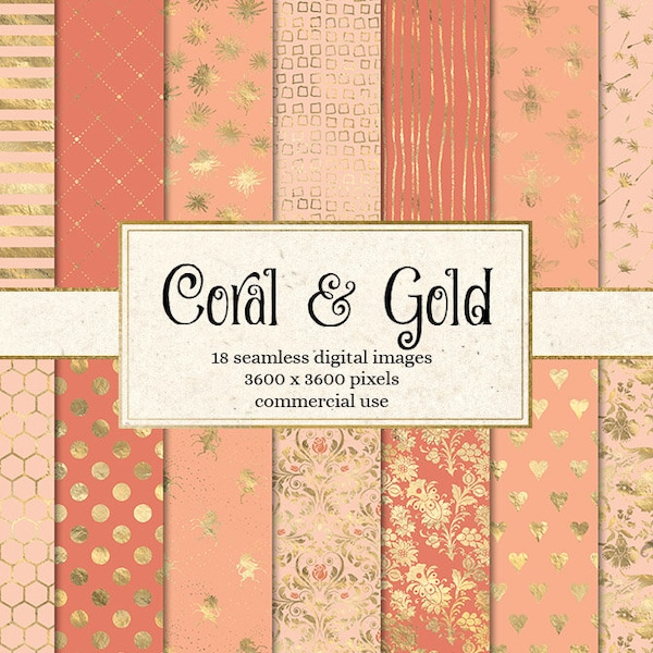 Coral Digital Paper - Etsy