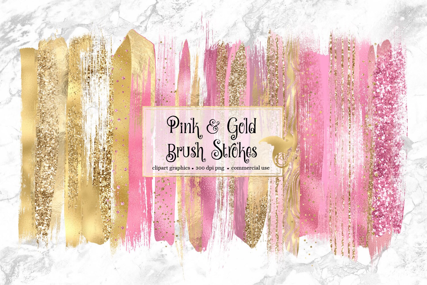 Pink and Gold Brush Strokes Clipart, Glitter Foil (digital PNG) - Etsy