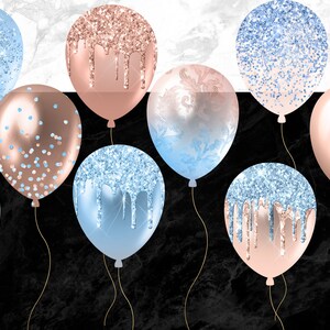 Rose Gold and Blue Balloons Clipart - Party Clip Art Balloons and ...
