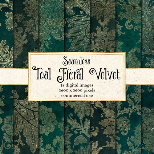 Emerald Floral Velvet Digital Paper Seamless Green and Gold - Etsy