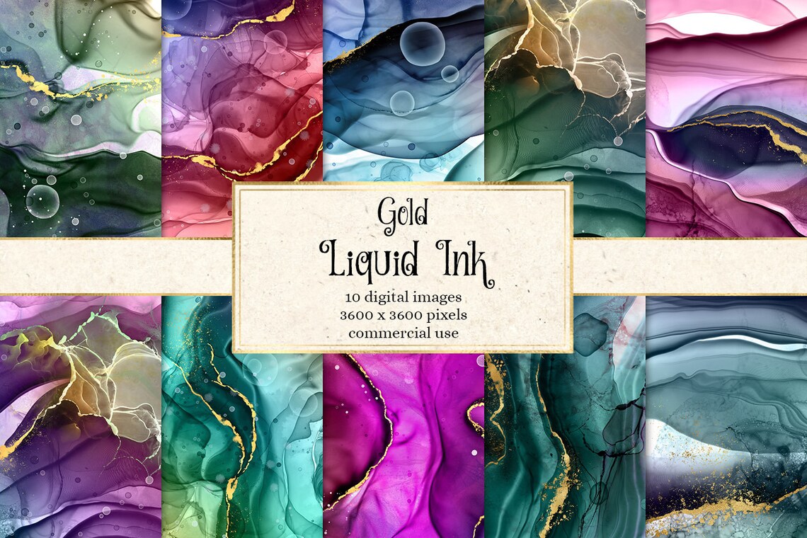 Gold Liquid Ink Digital Paper Printable Scrapbook Paper With - Etsy