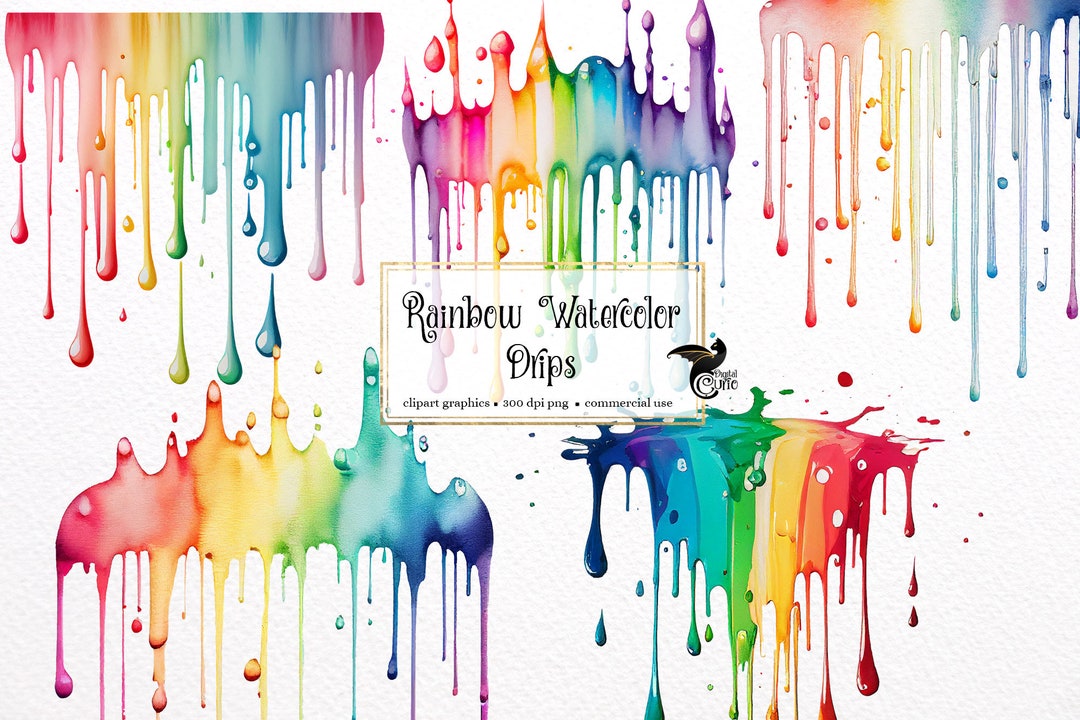 Rainbow Watercolor Drips Clipart, Digital Graphics for Commercial Use ...