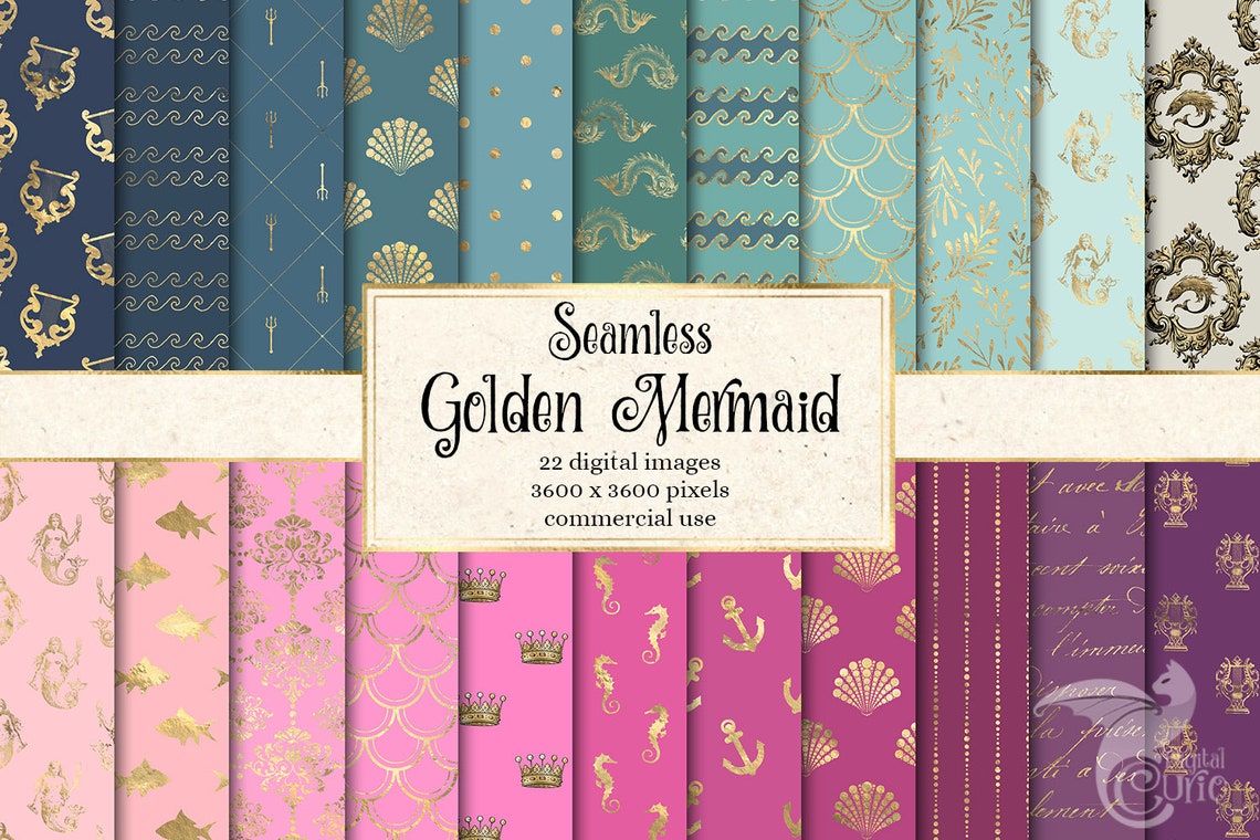 Golden Mermaid Digital Paper Seamless Mermaid Patterns Pink - Etsy