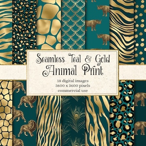Teal and Gold Animal Skins Digital Paper Seamless African - Etsy Australia