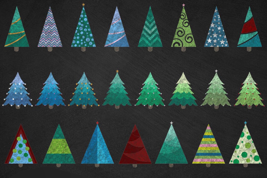 Chalkboard Christmas Trees PNG Clipart, Instant Download Scrapbook ...