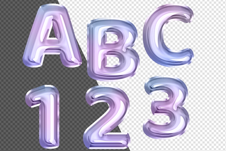 Iridescent Foil Balloon Alphabet Clipart – Blue & Purple (PNG, Digital ...