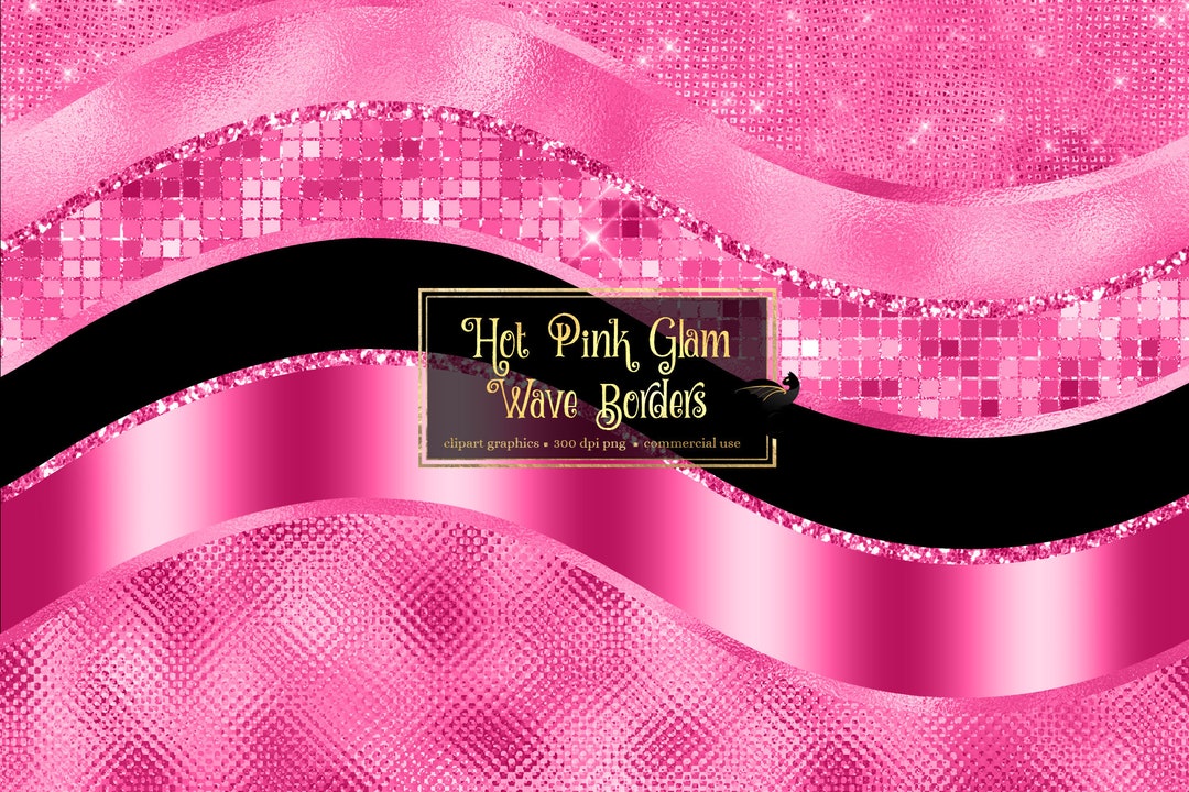 Hot Pink Glitter Wave Borders Clipart – Glam Metallic PNG (commercial ...