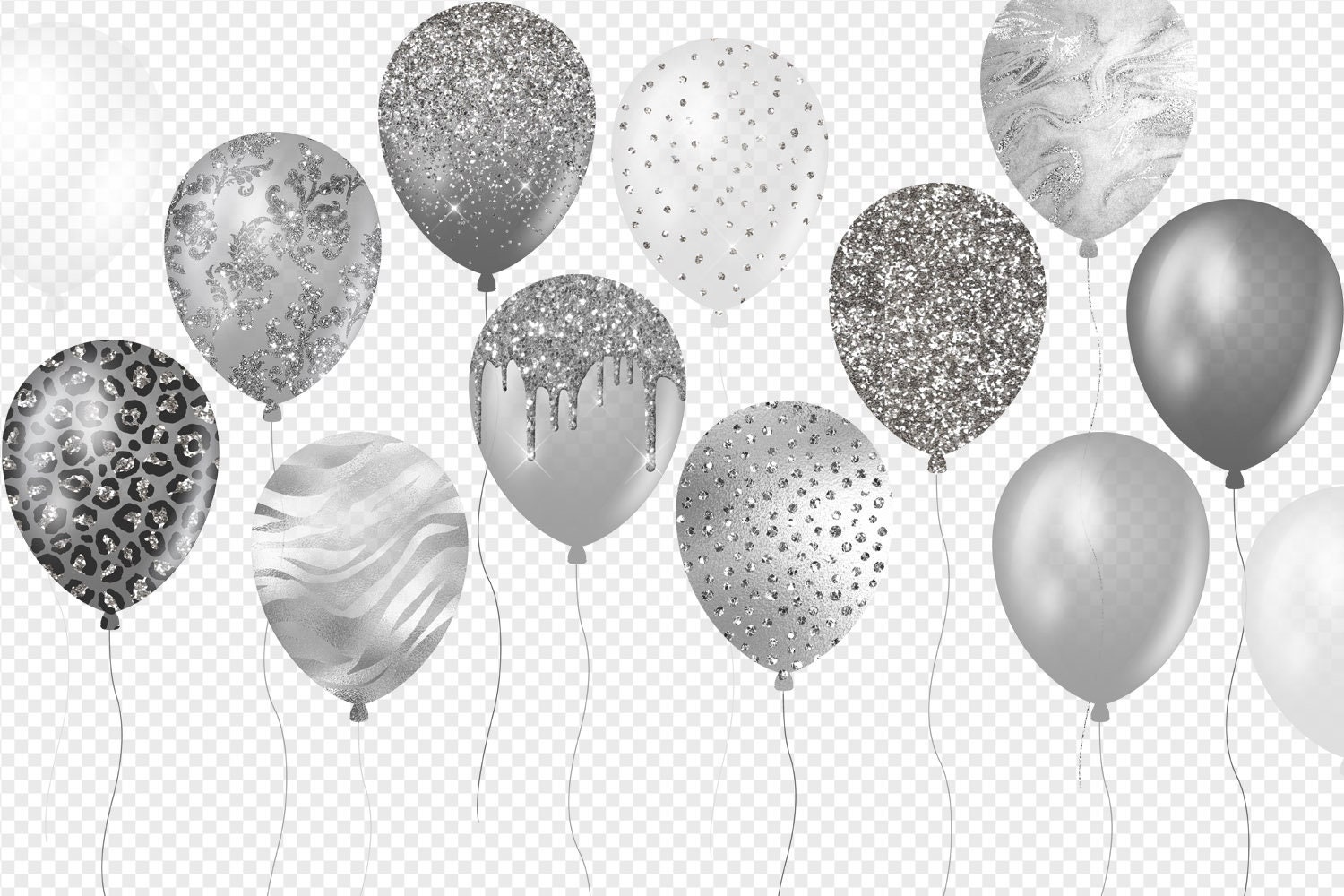 Blue Glitter Balloons Clipart, Silver Party PNG (digital Download) - Etsy