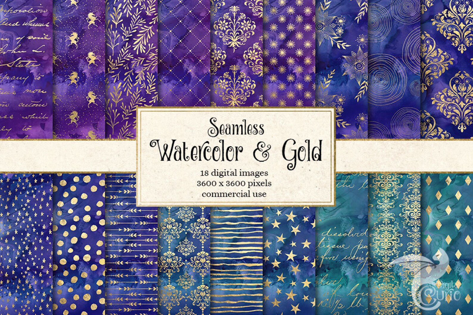 Watercolor and Gold Digital Paper Seamless Gold Foil | Etsy